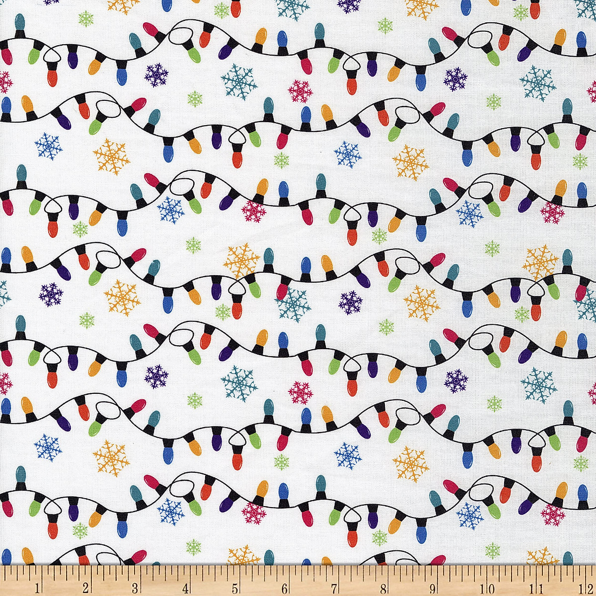 Mook Fabrics Novelty Christmas Lights Fabric, White Yard