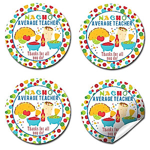 Nacho Average Taco Themed Teacher Appreciation Thank You Sticker Labels, 40 2" Party Circle Stickers by AmandaCreation, Great for Envelope Seals & Gift Bags