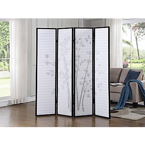 Roundhill Bamboo Print 4-Panel Framed Room Screen/Divider, black