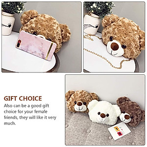 VALICLUD Storage Bag Crossbody Bag Cute Bags Lovely Cartoon Shaped Shoulder Bag Plush Chain Bag for Girls Women Head Bags Coffee Bear Purse Plush Shoulder Bag