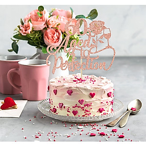 Women's 60th Birthday Cake Topper, Age to Perfection/Cheers to 60 Years, Funny Happy 60th Birthday Party Decorations Rose Gold Glitter