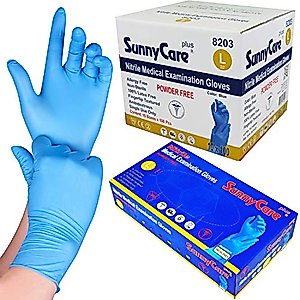 SunnyCare 1000 8203 Blue Nitrile Medical Exam Gloves Powder Free Chemo-Rated (Non Vinyl Latex) 100/box;10boxes/case Size: Large