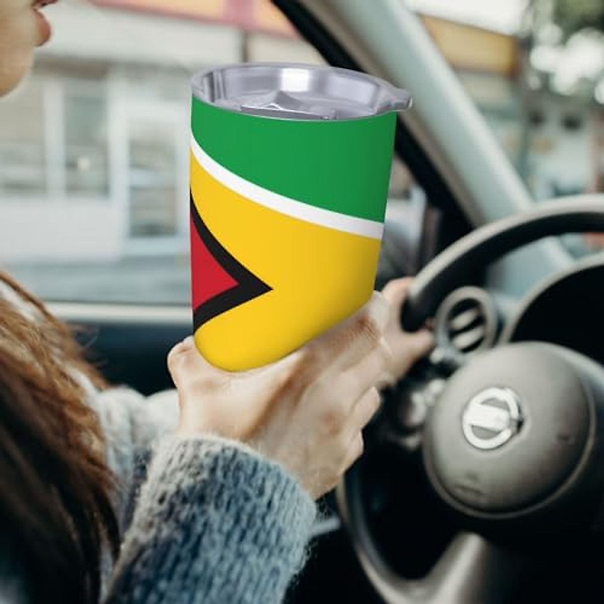 WXZYFP Car cup (single silver rim), can use a straw or drink directly, easy to use.Flag of Guyana