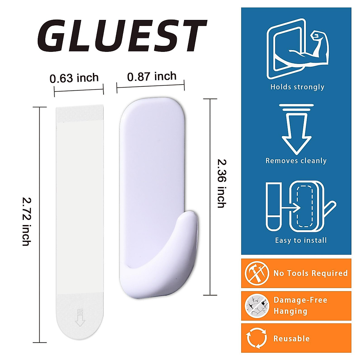 Gluest 20pcs Adhesive Wall Hooks with 20 Adhesive Strips, Wall Hooks for Wall No Damage, Removable Wall Hooks for Hanging, Coat Hooks, Key Hooks & Key Holder, Robe Towel Hooks Hanger