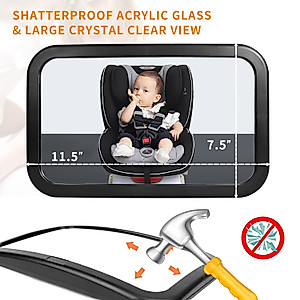 Baby Car Mirror for Car Seat Rear Facing,Large Safety Car Seat Mirror for Rear Facing Infant Child with Wide Crystal Clear View - Shatterproof 360° Adjustable Baby Mirror for Back Seat Rear Facing