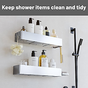 Fixwal 3 Pack Shower Caddy Bathroom Organizer Shelf with 4 Hooks, Rustproof Strong Adhesive Storage Rack with Soap Holder No Drilling for Inside Shower Home Kitchen Organizer (Silver)