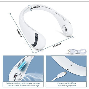 lightlux Neck Fan Portable 3-Speed Adjustable Cooling Super Quiet Personal Neck Fans Air Conditioner for men women Outdoor Traveling(folding-white)