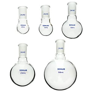 DONLAB KIT-00305 ASTM STD Glass Single Neck Round Bottom Boiling Flask Set 25, 50, 100, 250, 500ml with 24/40 Joint