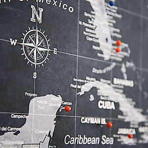 Conquest Maps World Travel Map with Pins Modern Slate Style Push Pin Travel Map Cork Board, Track Your Travels w/a Handmade Unique Canvas Pinable Map (36" x 24")