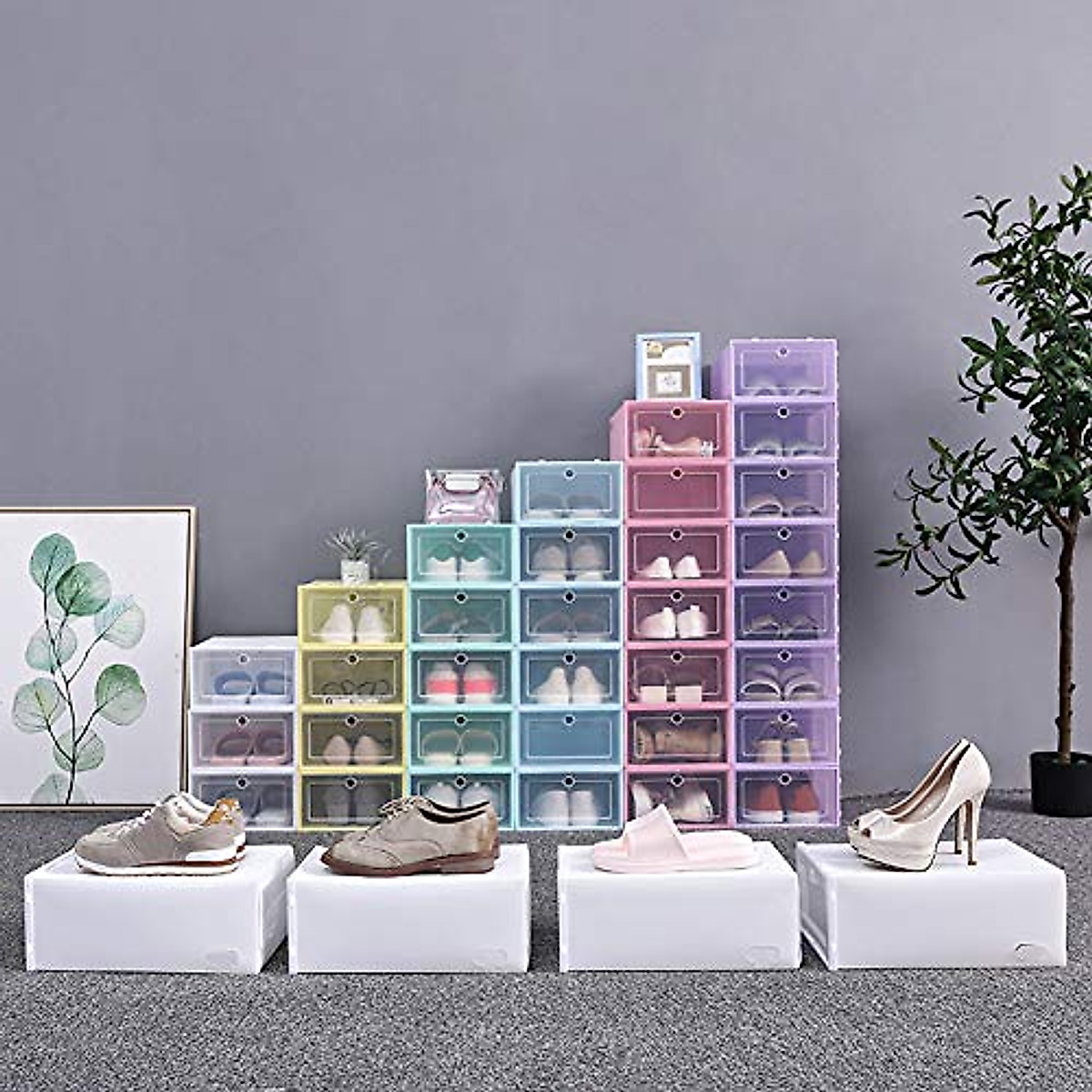 loinhgeo Flip-Open Cover Transparent Stackable Storage Box Shoes Drawer Case Organizer Home Decor Green S