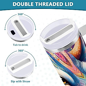 Nexawaveo Stainless Steel Tumbler with Handle and Straw Psychedelic Bull Colorful Dots Fits in Standard Cup Holder Iced Coffee Cups for Smoothie Cocktail Beer Soda Fruit Juice