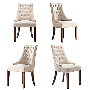 COLAMY Wingback Upholstered Dining Chairs Set of 4, Fabric Side Dining Room Chairs with Tufted Button, Living Room Chairs for Home Kitchen Resturant- Beige