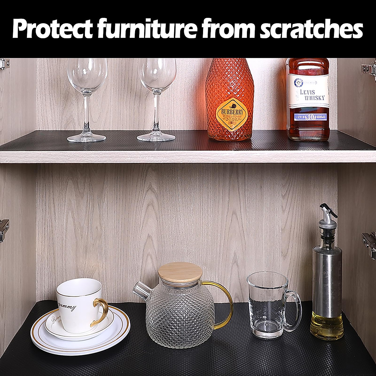 Janeart Thick Shelf Liner - Easy Cutting Pantry Shelf Liner for Wire Shelves, Multi-Size 14 x 196 INCH, Waterproof, Durable Cabinet Drawer Liner (Black)