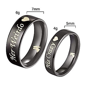 His or Hers (Sold Separate Price for ONE Ring Only) 6mm/4mm Stainless Steel His Crazy and Her Weirdo Couple Wedding Bands Ring -CR161 (Men's Ring (her Weirdo), 12)