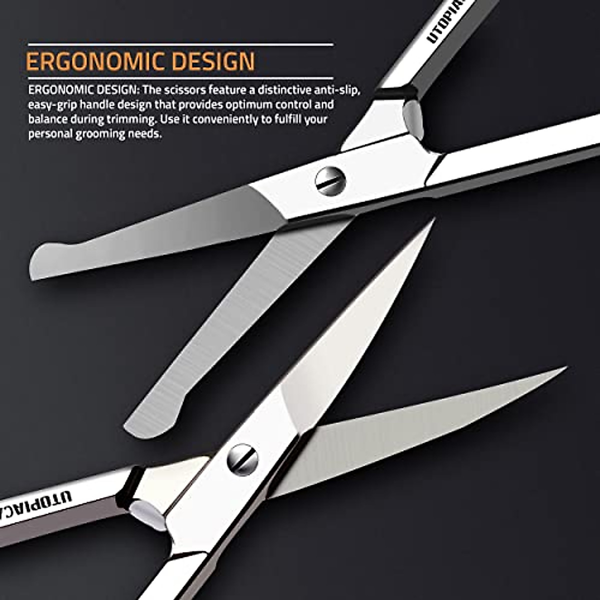 Utopia Care Eyebrow Scissors, Small Scissors for Men and Women - Curved and Rounded Nose Hair Scissors for Grooming Mustache, Beard, Eyelashes, Ear Hair Trimming- Professional Stainless Steel - Silver