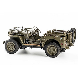 FMS Rochobby RC Car 112 1941 MB Scaler Willys Jeep Remote Control Crawler Military Truck 4x4 Offroad Vehicle with Transmitter Battery and Charger, Small, RC12001RTR Hunter Green