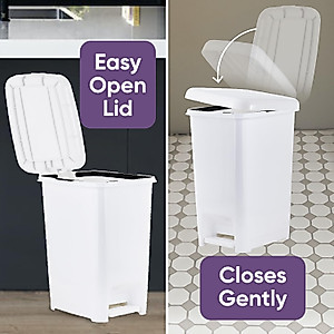 Superio 10.5 Gallon Slim Step On Pedal Plastic Trash Can, Waste Bin for Under Desk, Office, Bedroom, Bathroom- 42 Qt Beige 2 Pack (White)