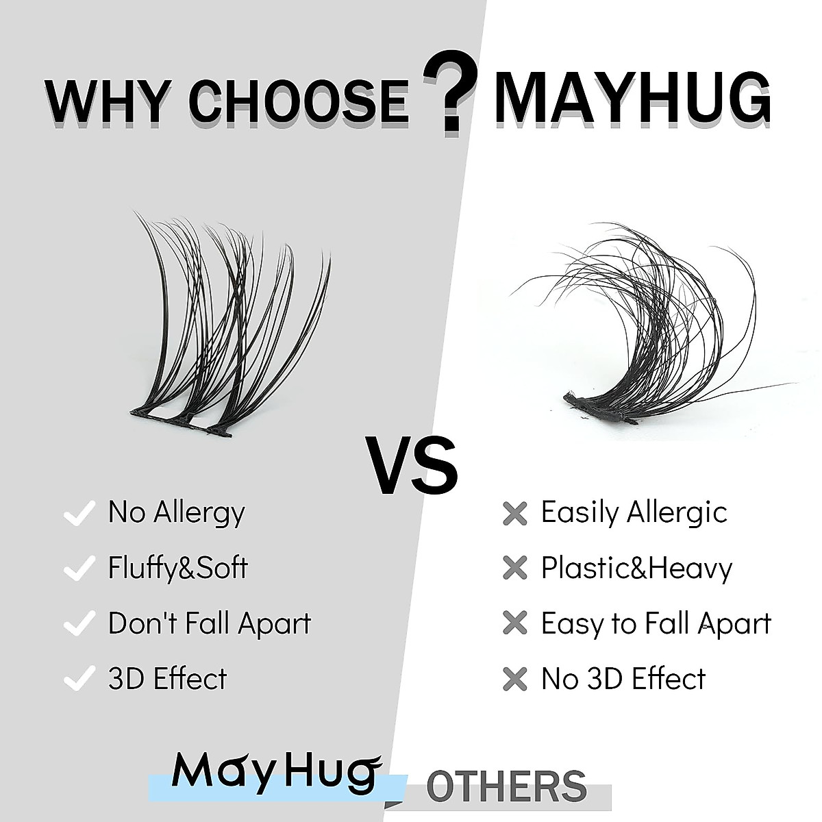 Mayhug Lash Clusters Eyelash Clusters 96 Pcs Individual Lashes D Curl, 0.05 Super Thin Band DIY Cluster Eyelash Extensions, Wispy Lash Clusters Mix 8-16 False Eyelashes Natural Look (MUGGY)