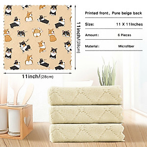 JIPONI 6 Pack Kitchen Dishcloth, Corgi Dog Animal Absorbent Dish Towels Reusable Soft Cleaning Cloths 11 x 11 inch