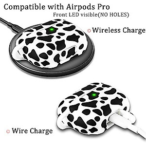 Airpods Pro Case Cow Silicone - YOMPLOW Case Cover Soft Flexible Skin for Apple AirPods Pro Charging Case Cute Women Girls iPod Pro Case Protective Skin with Keychain - Cow
