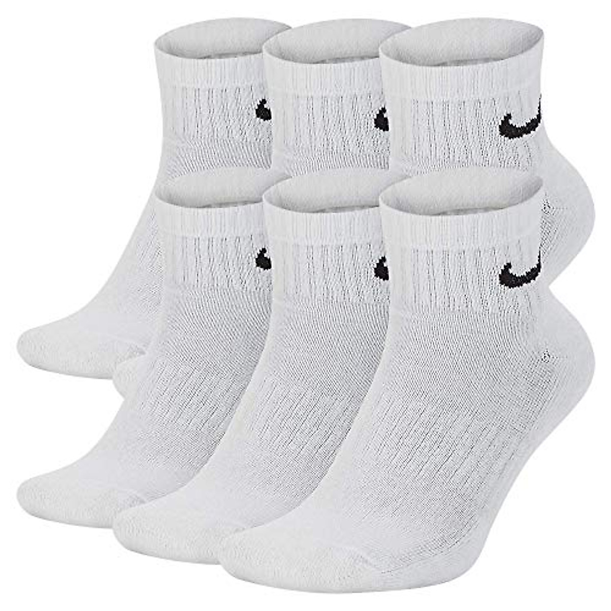 Nike Everyday Cushion Ankle Training Socks (6 Pair), Men's & Women's Ankle Socks with Sweat-Wicking Technology, White/Black, M