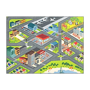 KC CUBS Road Play Map City Car Vehicle Traffic Educational Learning & Fun Game Area Non Slip Boy & Girl Kids Rug Carpet for Children Bedroom, Toddler Classroom & Baby Playroom Mat, Playtime Activity