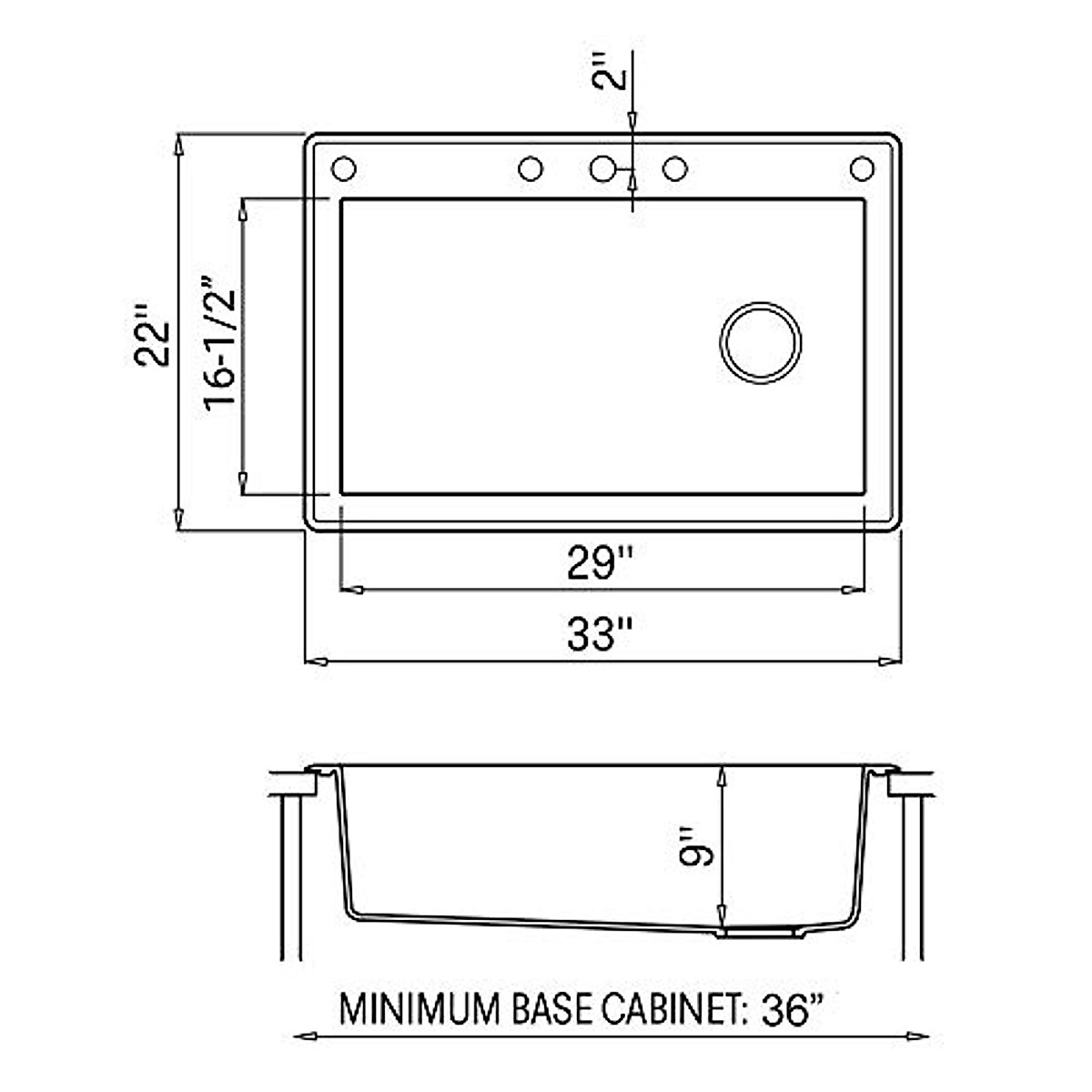 Ruvati 33 x 22 inch Drop-in Topmount Granite Composite Single Bowl Kitchen Sink Slope Bottom - Midnight Black - RVG1033BK