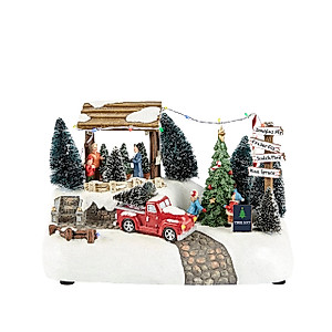 MOMENTS IN TIME Christmas Village Building, Tree Lot with LED Lights and Christmas Music - Battery Operated (not Included) (Optional 4.5V Adapter not Included) (6.9" H x 10.8" W x 7.7" D)