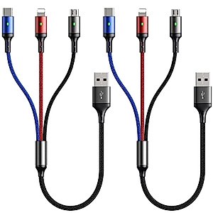 Short Multi Charger Cable [2Pack 35CM] 3 in 1 Charging Cable Multiple USB Cable Nylon Braided Charger for IP/Type C/Micro USB for All Cell Phones/IP/LG/Huawei/HTC/Sony/Tablets/Samsung Galaxy and More