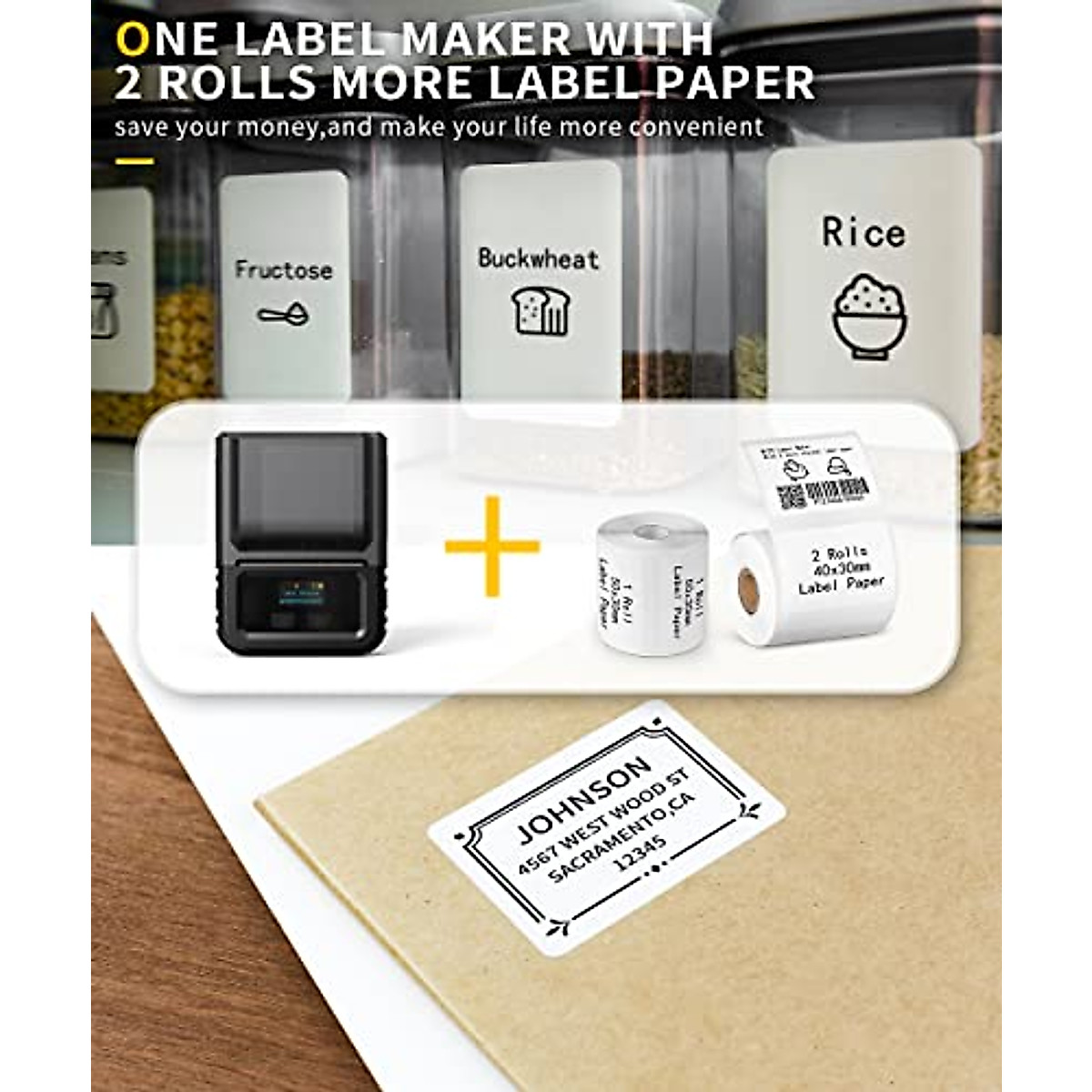 Petural M120 Label Maker-Barcode Label Printer, 3 Rolls Labels Set Bluetooth Label Maker, Thermal Portable Mini Label Maker Machine for Barcode,Qr Code,Small Business,Home Labeling,Address etc,Black