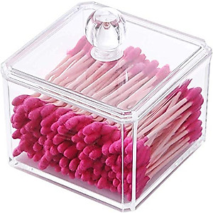 PuTwo Makeup Organizer Bathroom Storage Cotton Buds Dispenzer Cotton Swabs Holder with Lid - Square