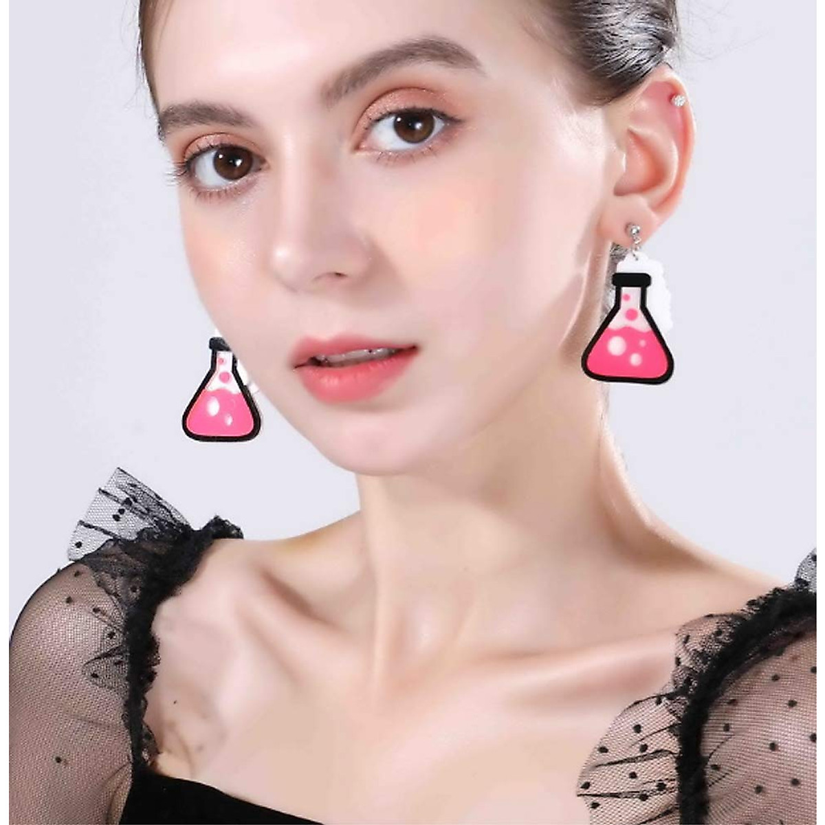 CutieJewelry Potion Bottle Science Lab Chemistry Jar Dangle Cute Earrings (Pink)