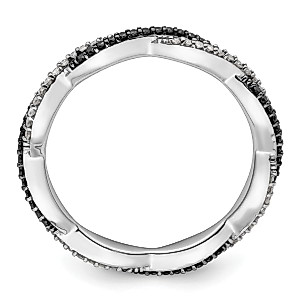 925 Sterling Silver Black White Diamond Stackable Wedding Band Ring Size 7.00