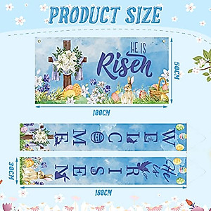 Easter He Is Risen Porch Banner 3 Pieces Welcome Religious Holiday Front Door Sign Christian Cross Resurrection Fence Banner Hanging Outdoor Banner for Home Birthday Garden Wall Party Decoration
