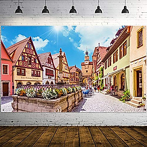 in The Style of Oktoberfest Festival Decorations, Extra Large Bavarian Street Scenery Sign Poster Festival Background Banner Photo Booth Backdrop with Rope Festival Party Supplies, 70.8 x 43.3 Inch()