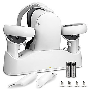 Gorliskl Charging Dock for Oculus Quest 2,with USB-C Charge Cable，2 Rechargeable Batteries,VR Accessories Charging Station Stand Set，Support Magnetic Dual Controller Charging and Headset