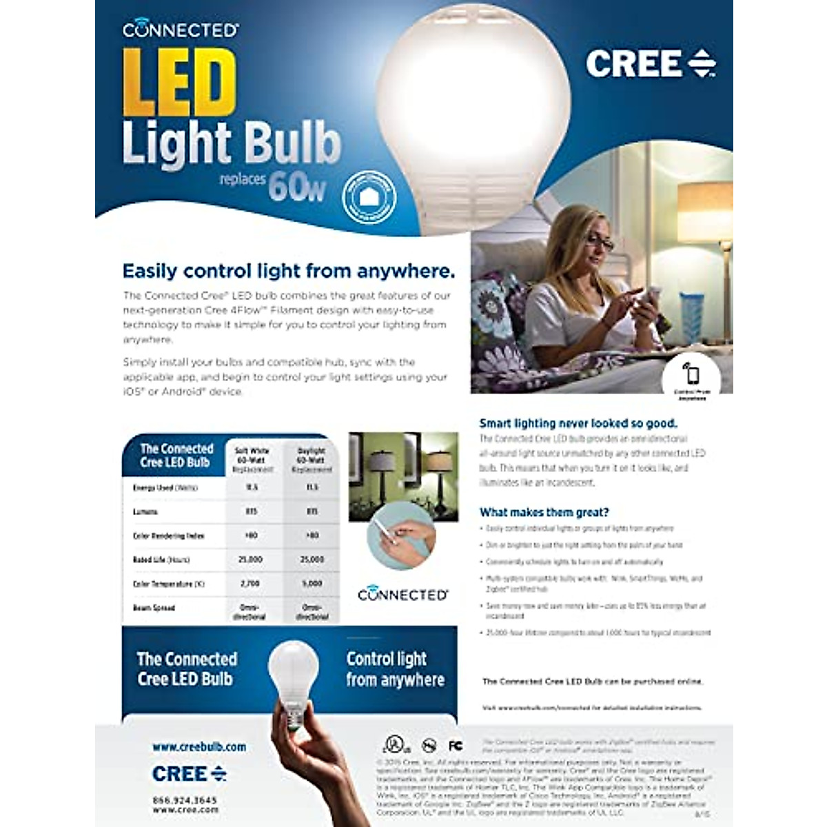 Cree Lighting BA19-08027OMF-12CE26-1C100 Cree Connected LED Smart Bulb, 1pk, Soft White (Packaging may vary)