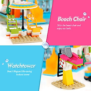 Building Set for Girls Friends Set Summer Swimming Pool Building Toys Water Park Building Blocks Playset Includes Ice-Cream Car, Shower Room, Christmas Birthday Present Gift for Kids Girls 6-12