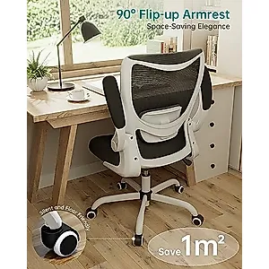 MUXX.STIL Office Chair, Ergonomic Desk Chair with Adjustable Lumbar Support and Flip up Armrest, Breathable Mesh Computer Chair for Home Office, White