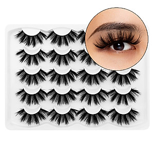 KOUSEI False Eyelashes Cat Eye Fluffy Lashes 10 Pairs Faux Mink Lashes Soft Thick Dramatic Fake Eyelash Handmade Eyelash No Glue