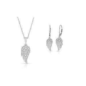 NATALIA DRAKE Guardian Angel Wings 1/10 Cttw Diamond Necklace for Women in Rhodium Plated 925 Sterling Silver