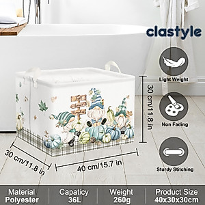 Clastyle Blue Pumpkin Gnome Thanksgiving Basket Harvest Buffalo Plaid Truck Maple Leaf Fall Gift Bin Farm Autumn Shelf Basket for Clothes Toy Book