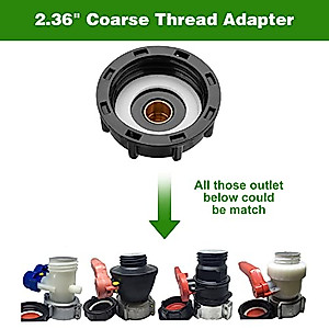 WADEO IBC Tote Adapter, 2.44" Fine Thread Adapter for 275-330 Gallon IBC Tote Tank - Solid Brass Water Shut-Off Valve Faucet (1/2" Male NPT Inlet ×3/4" GHT Outlet) - with Garden Hose Quick Connectors