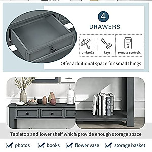 P PURLOVE Console Table for Entryway Hallway Sofa Table with Storage Drawers and Bottom Shelf (Navy)