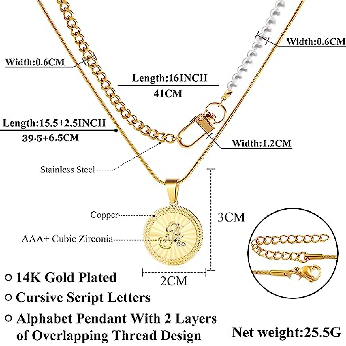 Initial Necklaces for Women 14k Gold Plated Snake Chain Necklace Stainless Steel Herringbone Necklace Round Pearl Chain Cursive Initial Letter Pendant Necklace Alhpabets Snake Chain For Women Girl Jewelry Gifts (K, Gold)