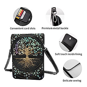 SKETVNHR Life Tree Yggdrasil Small Crossbody Cell Phone Purse for Women Soft Leather Fashion Travel Wallet with Adjustable Strap, Black