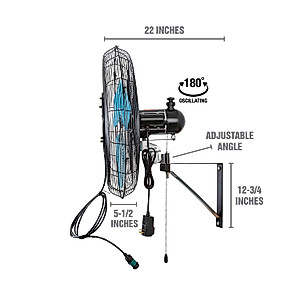 OEMTOOLS 23980 24" Oscillating Wall-Mount Misting Fan, Weather Resistant Outdoor Mister Metal 180 Degree Oscillation, 7200 CFM Max.