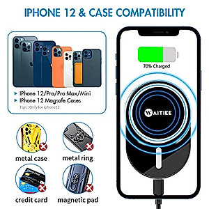 WAITIEE Magnetic Wireless Car Charger Compatible with iPhone 14/13/12 Series Caseless and Magnetic Cases with QC3.0 Adapter, Fast Wireless Car Mount with Secure Air Vent Clamp, Black