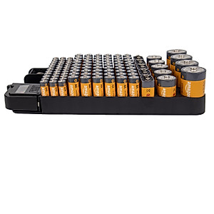 Bee Neat Battery Organizer and Storage Case with Tester - Battery Storage Box for Wall or Drawer - Max. 114 Batteries AA, AAA, 9Volt, C, D & Watch Batteries