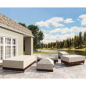 Tuyeho Patio Square Fire Pit Cover 36 x 36 x 22 inch, 600D Heavy Duty Outdoor Fire Table Cover, Waterproof & Weather Resistant for Your Fire Bowl (Beige & Brown)